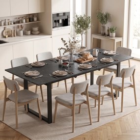 HOMCOM Rozkládací jídelní stůl 140-180 cm pro 6-8 osob, obdélníkový v industriálním designu s ocelovou konstrukcí, černá