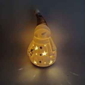 LED dekorace keramický sněhulák, 9,3 × 8,8 × 16,5 cm, teple bílá, 2× LR44
