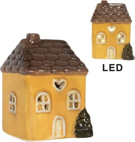Žlutý keramický LED domek Lamont - 7*6*10 cm
