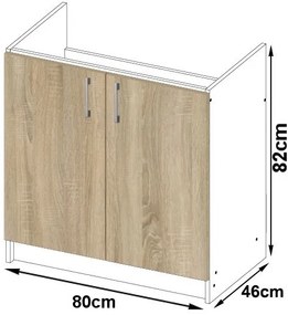 Spodní kuchyňská skříňka pod dřez LIMA S80ZL bílá / dub sonoma