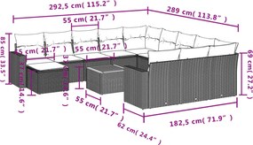 13dílná zahradní sedací souprava s poduškami šedá polyratan 3224429