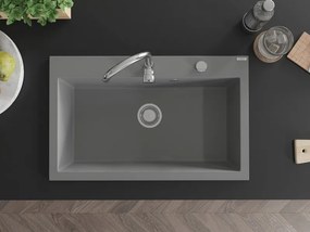 Mexen Elix, 1-korový granitový dřez 800 x 500 mm, šedá, chromový sifon, 6527801005-71