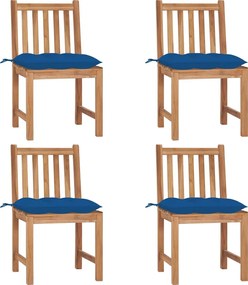 vidaXL Zahradní židle 4 ks s poduškami masivní teak [3073103] Barva: Modrá