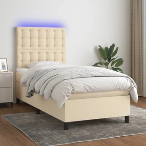 vidaXL Box spring postel s matrací a LED 90x190 cm textil [3135158] Barva: krémová