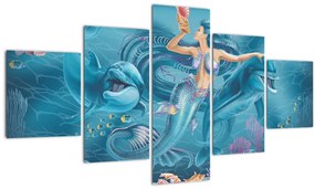 Obraz - Mořská víla s delfíny (125x70 cm)