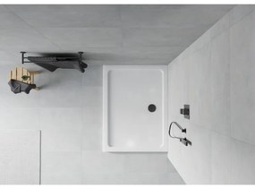 Mexen Flat obdélníková vanička do sprchového koutu slim 80 x 70 cm, Bílá, sifon Černá - 40107080B