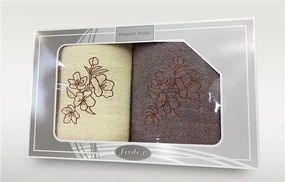 Greno Sada ručníků v krabici 2 ks 70x140 Dárkový krémově hnědý vzor 1 Frotex