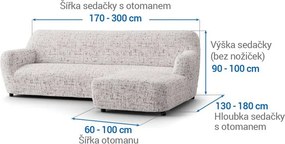 Bielastické potahy VITTORIA smetanová sedačka s otomanem vpravo (š. 170 - 300 cm)