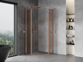 Mexen Mist L, čtvrtkruhový sprchový kout s 2-křídlými dveřmi, 100 x 100 cm, 8mm čiré sklo, měděný profil, 8A32L-100-100-65-00