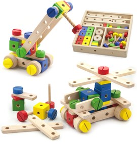 Dřevěná Montessori stavebnice Viga Toys 53 dílků v boxu