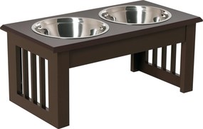 PawHut sada misek pro psy 2 nerezové misky na krmivo, zvýšená miska pro kočky, MDF, snadná údržba, káva, 44x24x15cm| Aosom