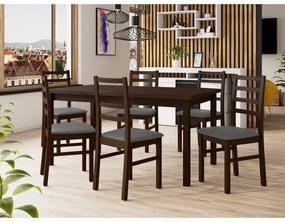 Rozkládací jídelní stůl se 6 židlemi AL02, Barva dřeva: ořech-L, Potah: 26x - Kronos 22