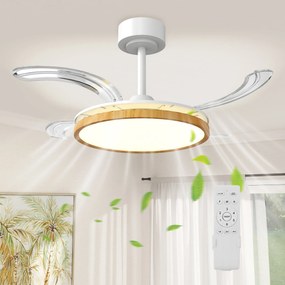 HOMCOM LED stropní ventilátor se světlem, 80 W, reverzní DC motor, tichý provoz, dálkové ovládání, 6 rychlostí, 3 teploty světla, časovač, Ø95 cm, pří