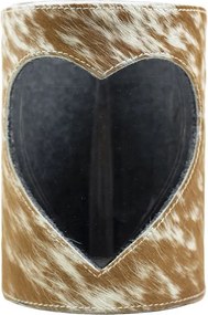Svícen Srdce z hovězí kůže bílo hnědá 20cm - 15*15*20,5cm
