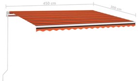 vidaXL Marketos Ručně zatahovací markýza s LED světlem 450x300 cm oranžovohnědá