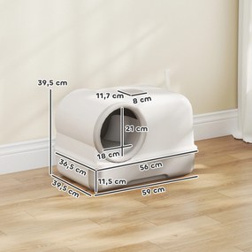 Kočkolit s víkem Výsuvná vanička s lopatkou 2 filtry s aktivním uhlím pro kočky do 5 kg 59x39,5x39,5cm Bílá+šedá