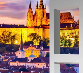 Malvis ® Obraz večerní Praha za oknem Velikost: 100x80 cm