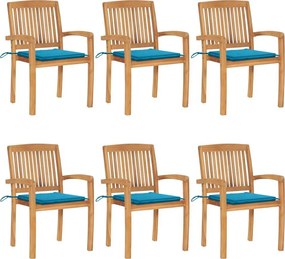 vidaXL Stohovatelné zahradní židle s poduškami 6 ks masivní teak [3073226] Barva: Modrá