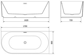 Mexen Gia, volně stojící rohová vana, drážkovaná, pravá, 170 x 80 cm, bílá matná, zlatý lesklý přepad, 52701708001P-50