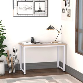 HOMCOM Moderní pracovní stůl se železnou konstrukcí a nastavitelnými nohami 120x60x76 cm Bílý a přírodní