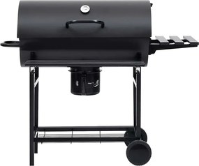 Válcový gril s kolečky a poličkami černý ocel 115 x 85 x 95 cm 313636