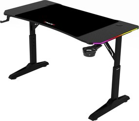 Výškově nastavitelný herní stůl ERACER H1212 — 120x60 cm, kov, melamin, černá, RGB podsvícení