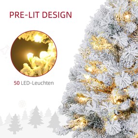 HOMCOM Vánoční stromek 92 cm, LED světla, zasněžené větvičky, šišky, nehořlavý, betonový stojan