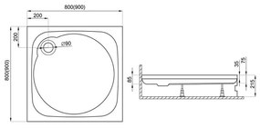 Polimat Čtvercová akrylátová sprchová vanička New Style 2 80x80 (90x90) Barva: Bílá, Rozměry (cm): 90x90