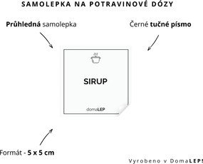 SIRUP - omyvatelná samolepka na dózu, výběr rozměrů Ø 5 cm / 5 x 5 cm / 6 x 8 cm | DomaLEP tvar: OBDÉLNÍK, barva: PRŮHLEDNÁ - ČERNÉ písmo, velikost: š. 6 cm x v. 8 cm - tučné písmo
