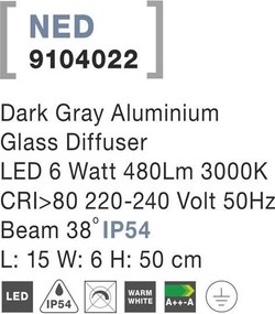 NV 9104022 Venkovní sloupkové svítidlo NED tmavě šedý hliník skleněný difuzor LED 6W 3000K 220-240V 38st. IP54 - NOVA LUCE