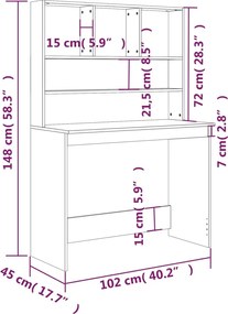 vidaXL Psací stůl s policemi 102x45x148 cm kompozitní dřevo [823005] Barva: bílá s vysokým leskem