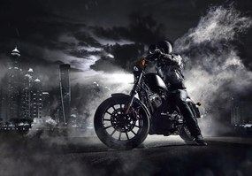 Postershop Fototapeta vliesová: Motorkář v nočním městě - 152,5x104 cm