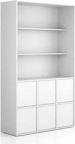 Kancelářská skříň FRAME, 6x dveře, 2x police, 1299 x 450 x 2162 mm, PUSH-lock, bílá