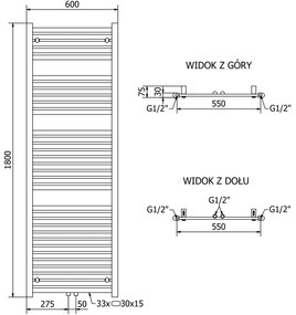 Mexen Hades koupelnový radiátor 1800 x 600 mm, 988 W, Černá - W104-1800-600-00-70