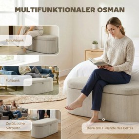 HOMCOM čalouněná lavice s úložným prostorem, manšestr – 105 × 51 × 49 cm, nosnost 200 kg, béžová