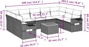 10dílná zahradní sedací souprava s poduškami černá polyratan 3257035