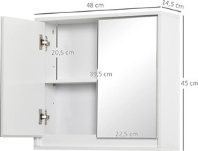 Koupelnová skříňka HOMCOM se zrcadlem, 2 dveřmi a nastavitelnou policí, závěsná koupelnová skříňka pro toaletu, moderní styl 48x14,5x45 cm Bílá