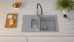 Šedý 1,5 komorový kuchyňský granitový dřez QUADRON PETER 156 bez baterie