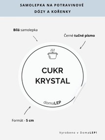 Samolepka na dózu CUKR KRYSTAL – bílá, 5 cm, tučné písmo