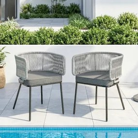 Outsunny zahradní židle 2 kusy Polyratanové zahradní křeslo s pratelnými polštáři, nastavitelnými nohami, ocelový rám, odolné proti UV záření