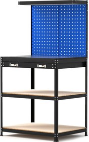 Costway Pracovní stůl nosnost 225 kg s perforovanou stěnou a zásuvkami a – modrý