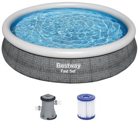 BESTWAY Fast Set Rattan Bazén 366 x 76 cm, kartušová filtrace 57445