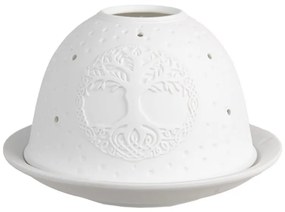 Bílý porcelánový svícen na čajovou svíčku strom života – 12x8 cm
