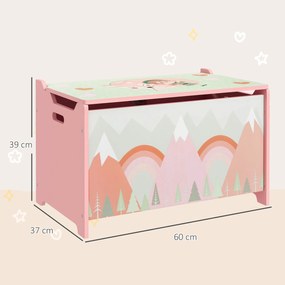 Úložný box s úložným prostorem, box na hračky s bezpečnostním závěsem víka, design roztomilých zvířátek, 60 x 37 x 39 cm, růžová barva