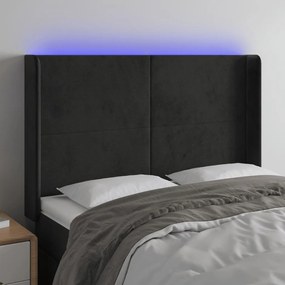 Čelo postele s LED černé 147 x 16 x 118/128 cm samet