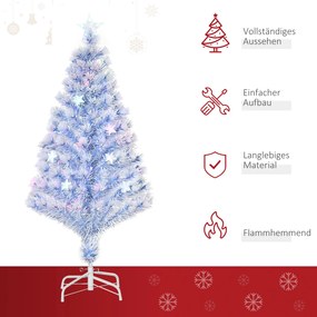 HOMCOM Umělý vánoční stromek 120 cm, umělý vánoční stromek se skelnými vlákny a LED osvětlením, 130 hrotů, vánoční stromek včetně ocelového stojanu d…