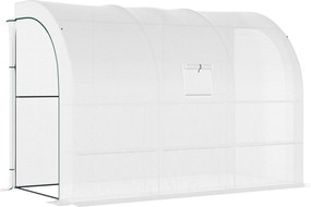 Zimní fóliovník Outsunny s regály a okny, ocelový nástěnný fóliovník na balkon a zahradu, skleník pro rajčata 300x150x213 cm, fóliovník na zeleninu, k