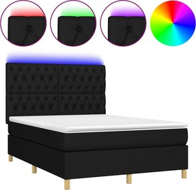Box spring postel s matrací a LED černá 140x190 cm textil 3135671