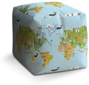 Sablio Taburet Cube Zvířecí mapa světa: 40x40x40 cm