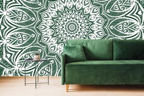 Samolepící tapeta Mandala harmonie na zeleném pozadí - 450x300 cm